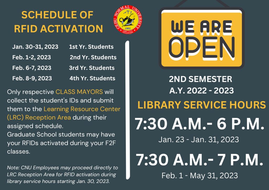 Schedule of Library Services and Schedule of RFID Activation for ...