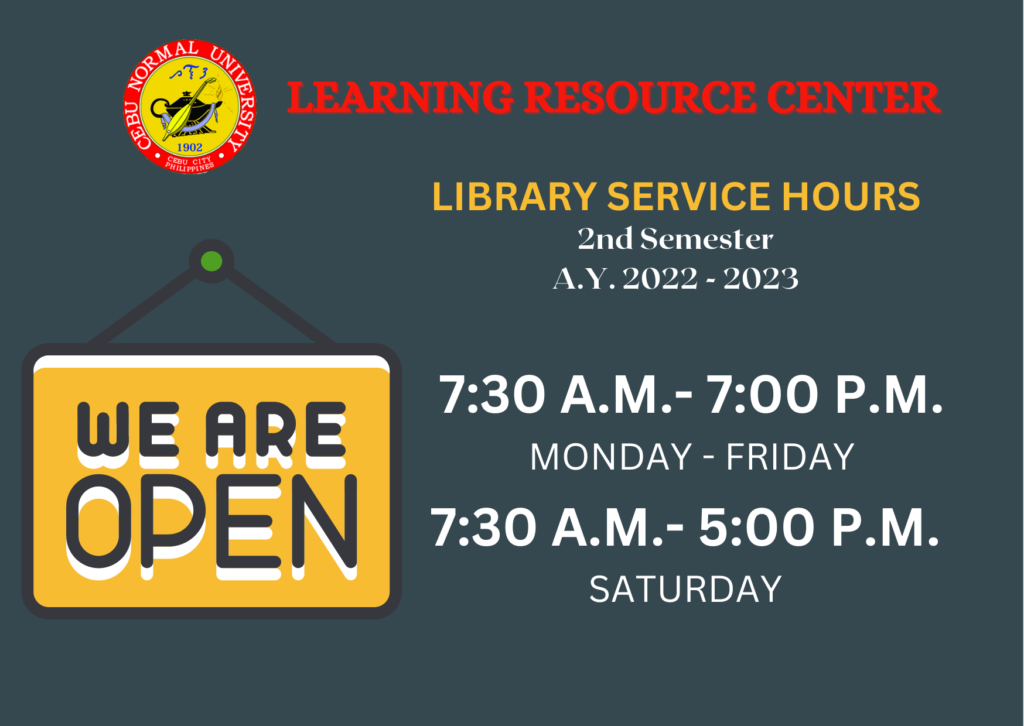 Regular Library Service Hours – Cebu Normal University