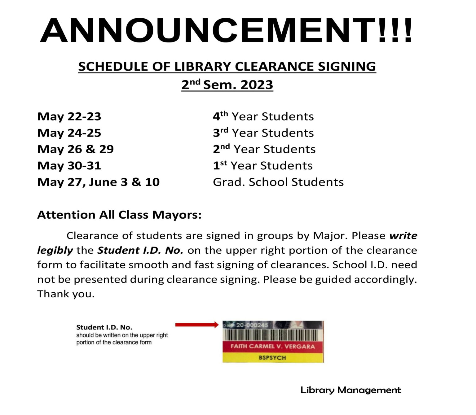 SCHEDULE OF LIBRARY CLEARANCE SIGNING FOR 2ND SEM. 2023 – Cebu Normal ...